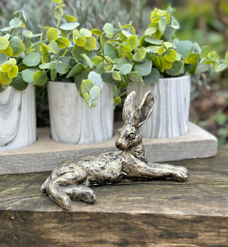 Bronzed Ornamental Lounging Hare - Etsy