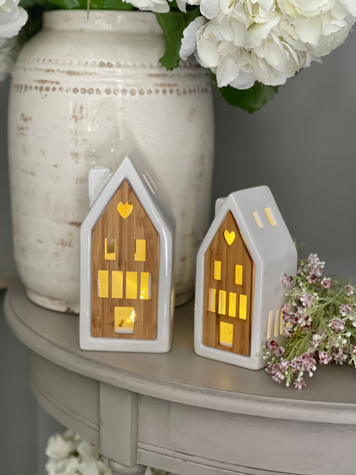 Wooden Front Ceramic LED House 2 Sizes Available - Etsy UK