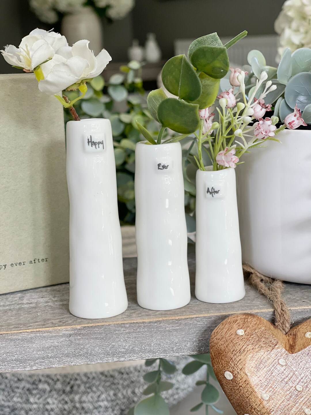 Set of 3 Porcelain Bud Vases Happy, Ever, After - Etsy