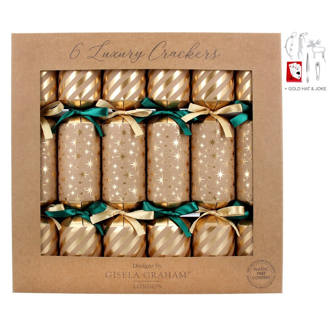 Box of 6 Luxury Christmas Crackers Gold Stars & Stripes - Etsy UK