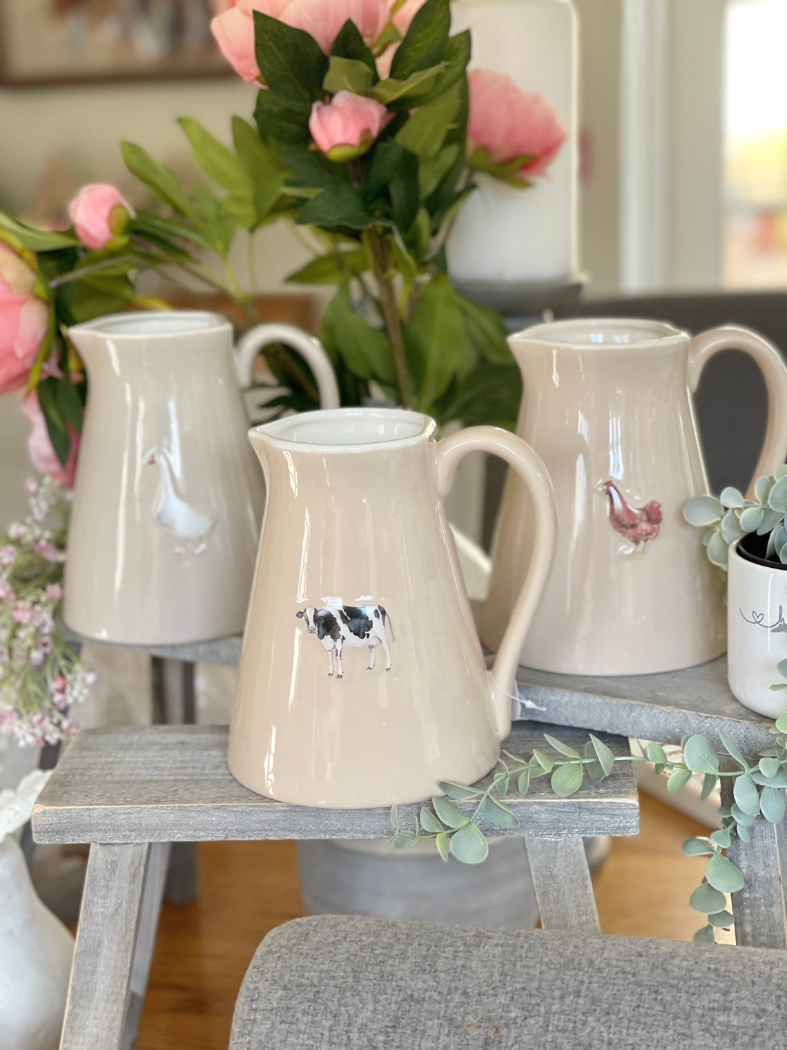 Stoneware Embossed Jug Goose Cow or Chicken - Etsy