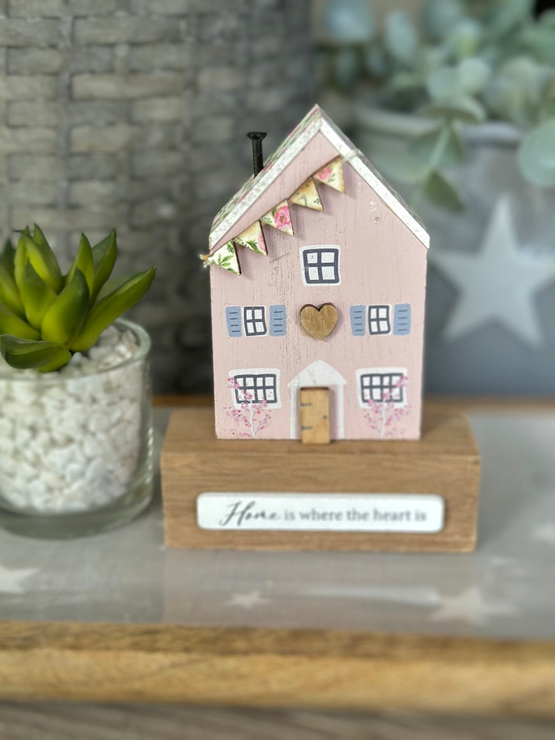 Pink Wooden House Block home is Where the Heart Is - Etsy