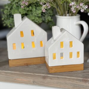 Wooden Base Ceramic LED House - 2 Sizes Available - Etsy UK