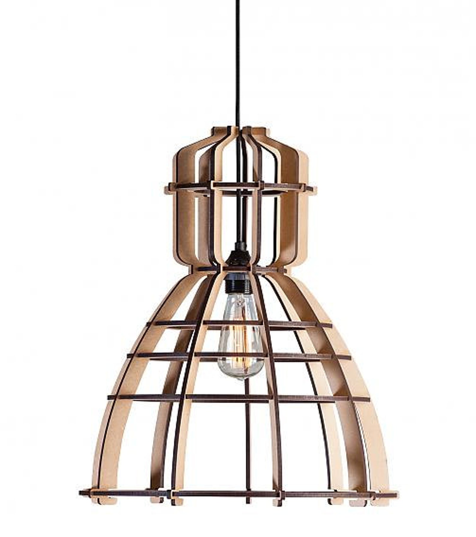 No.19 Industrial Lamp - Laser Cut Out of Wood – Hanging Lamp - Dutch ...
