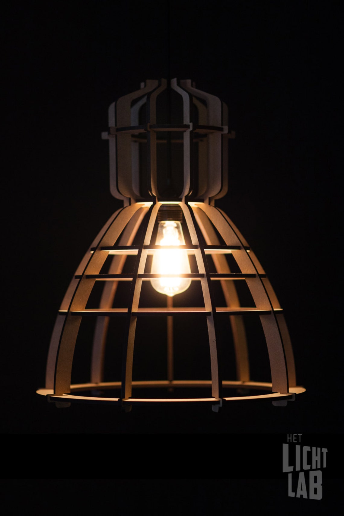 No.19 Industrial Lamp - Laser Cut Out of Wood – Hanging Lamp - Dutch ...