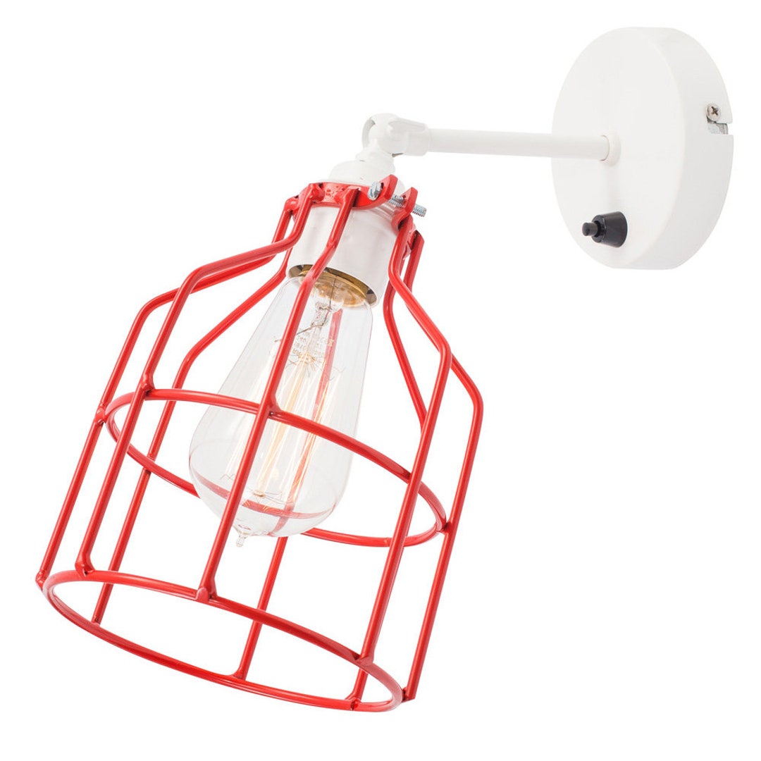 No.15 Wall Lamp White With Red Cage - Etsy