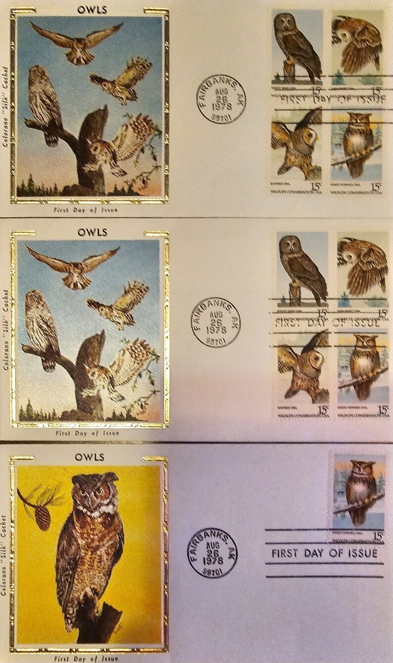 Owls Set of 7 Colorano Silk Cachet USA First Day Covers - Etsy