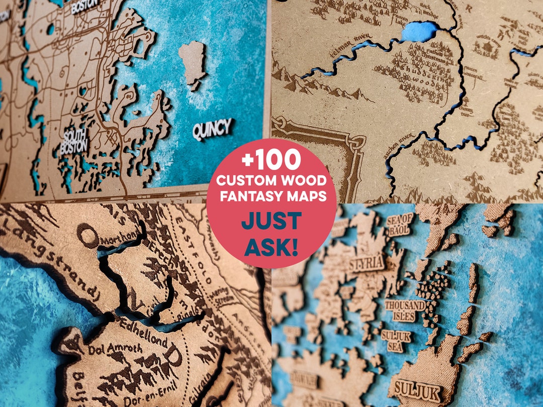 Fantasy Wood Maps. We Create Your Favorite Fantasy Map in Wood. Dnd ...