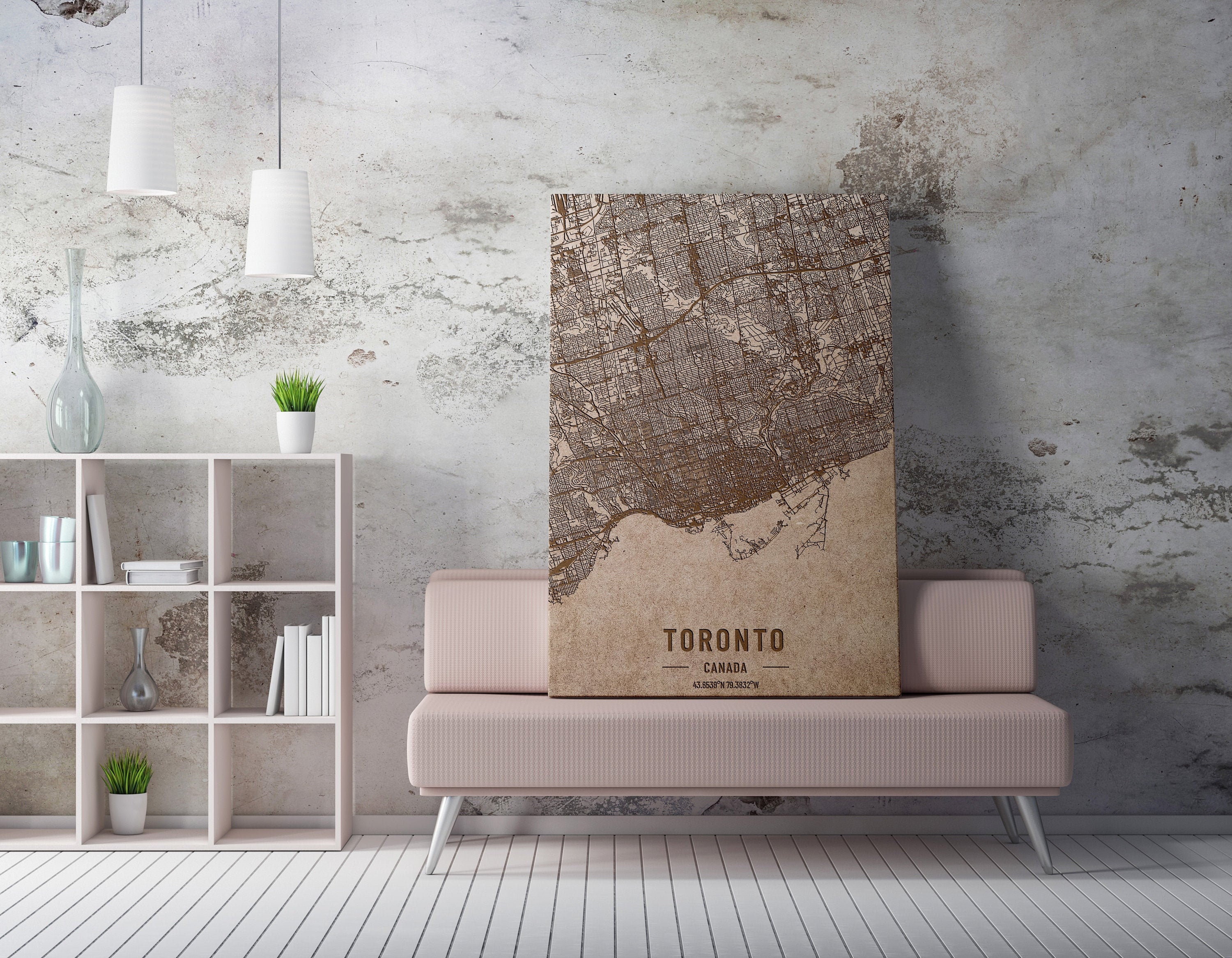 Wooden map of Toronto, Canada. 3D laser engraved custom vintage map ...