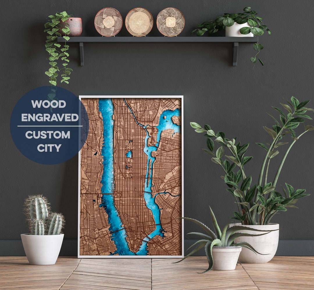 Custom City Map. Any City Engraved in Wood and Laser Cut. Custom Wood ...