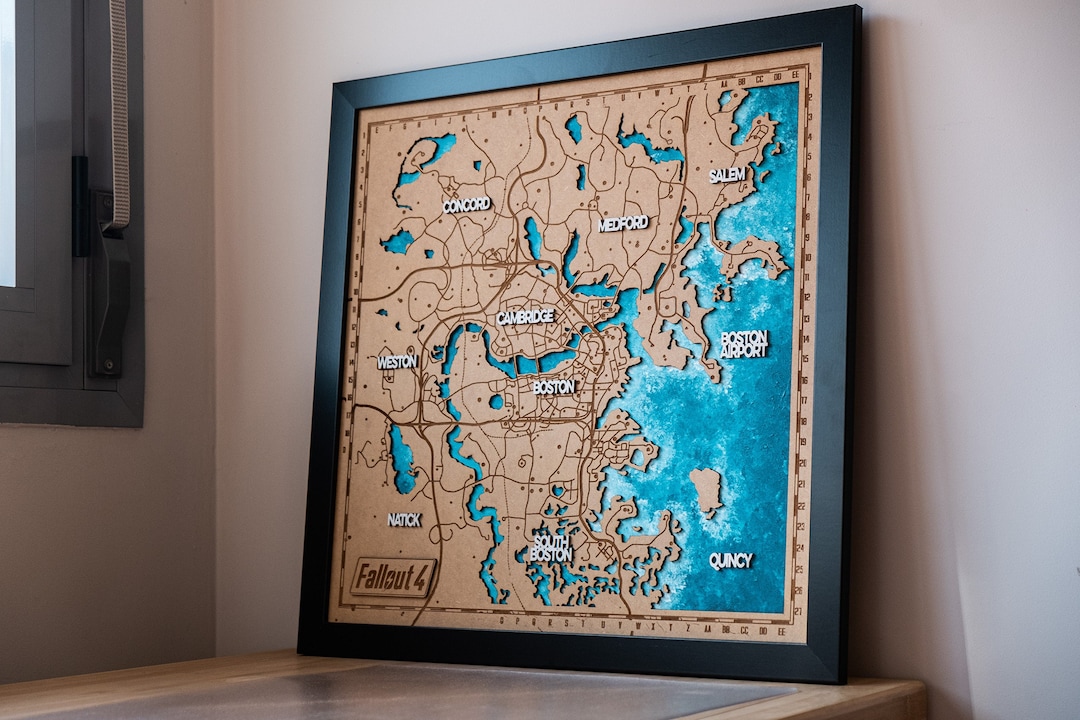 Fallout 4 Wood Map, Gift for Him, the Commonwealth Map, Fallout 4 Map ...