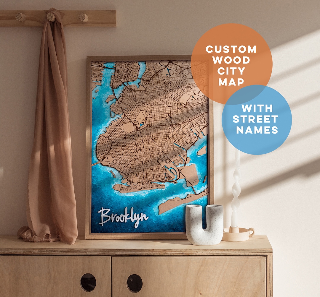 Brooklyn Map Custom City Maps on Wood Any City in the World Best Friend ...