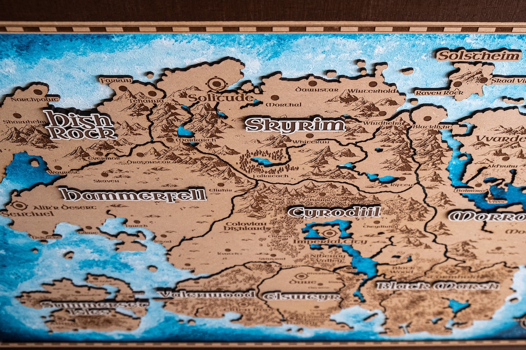 Imperial Realm 3D Wood Map, Tamriel Wood Map, Gift for Him, Tamriel Map ...