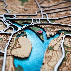 3D Multilayer City Map 3D City Wood Map 5th Anniversary Gift Wooden Map ...