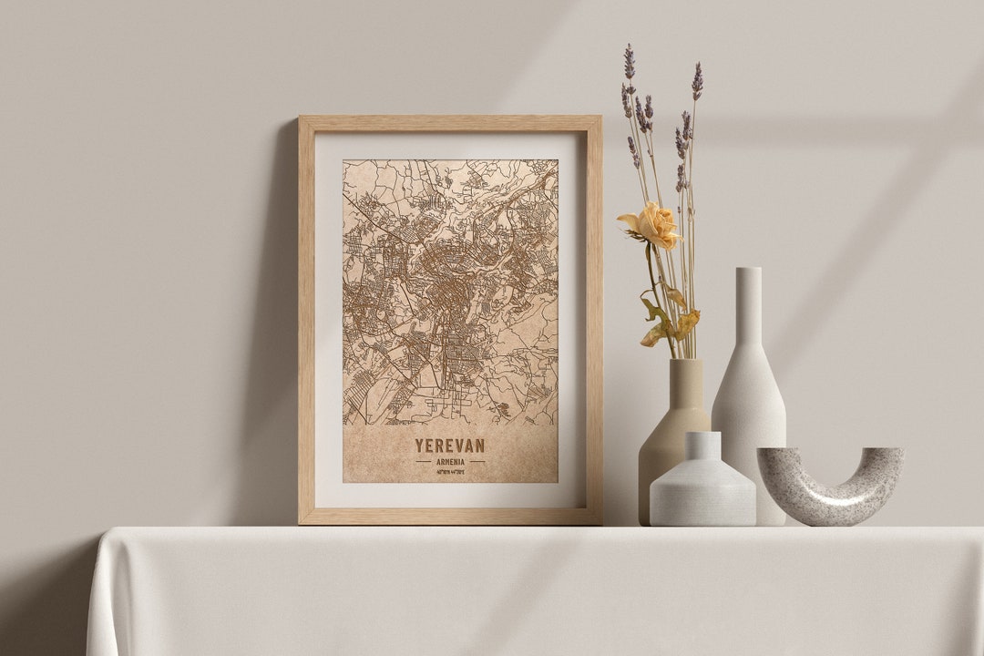 Wooden Map of Yerevan, Armenia. 3D Laser Engraved Custom Vintage Map ...