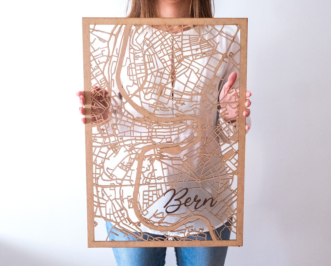 Wood Art, Wood City Map, Engraved Map, Wood World Map With River, Laser ...