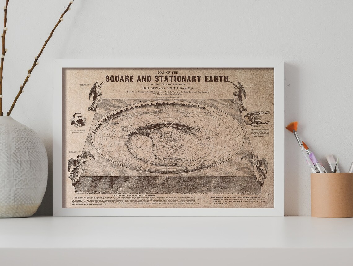 World Map of Square Stationary Flat Earth 1893 Antique Wood - Etsy