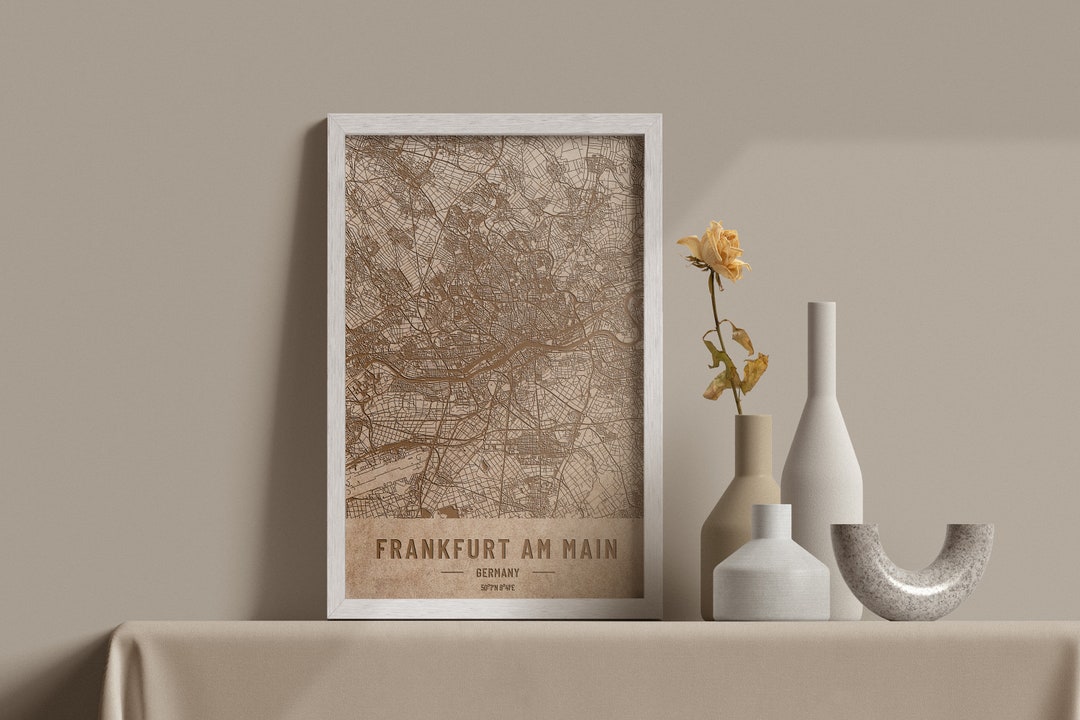 Frankfurt Germany Wood Map, 3D Laser Engraved City Art, Custom Home ...