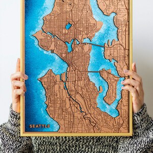 Seattle Map, City Map Canvas, Seattle Poster, Map Seattle Wood, Custom ...