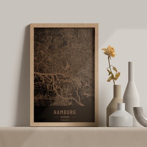 Wooden Map of Hamburg, Germany. 3D Laser Engraved Custom Vintage Map ...