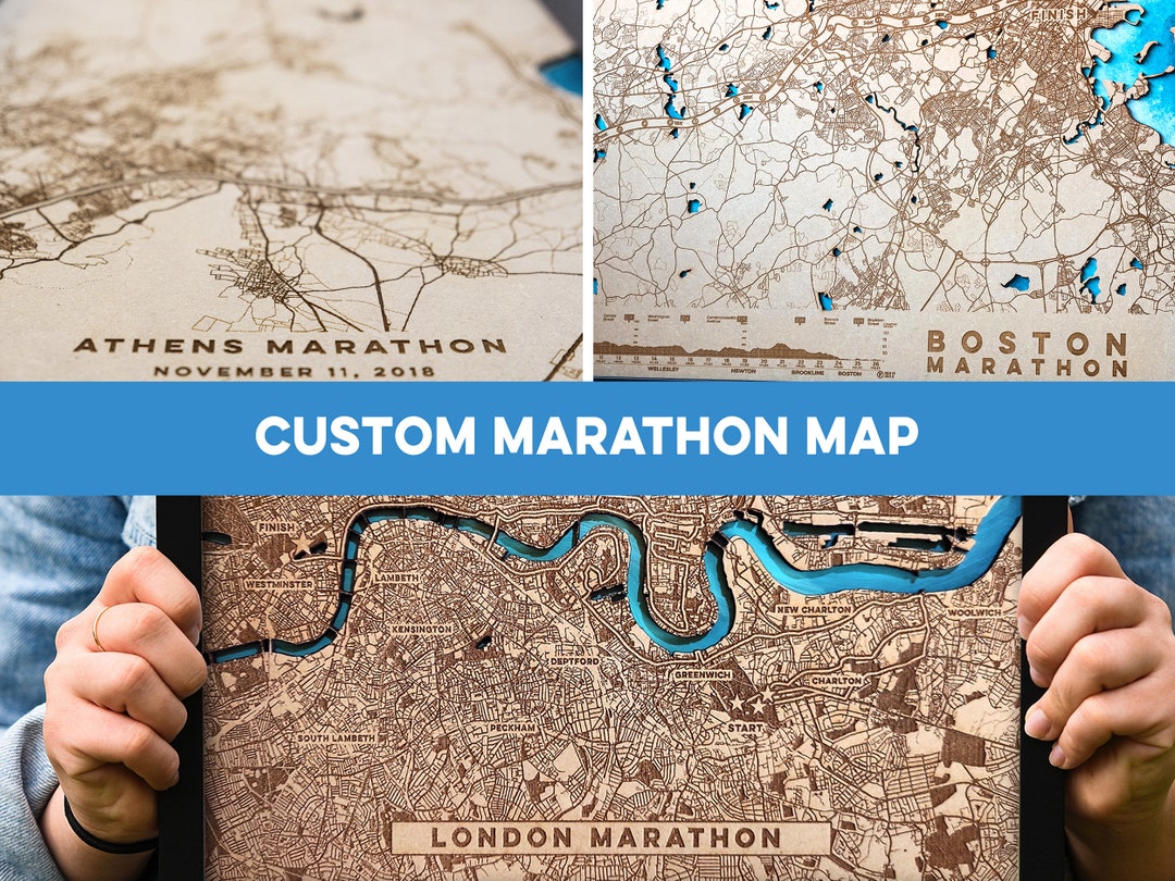 Custom Marathon City Map Wood London Half Marathon Map Marathon Map ...