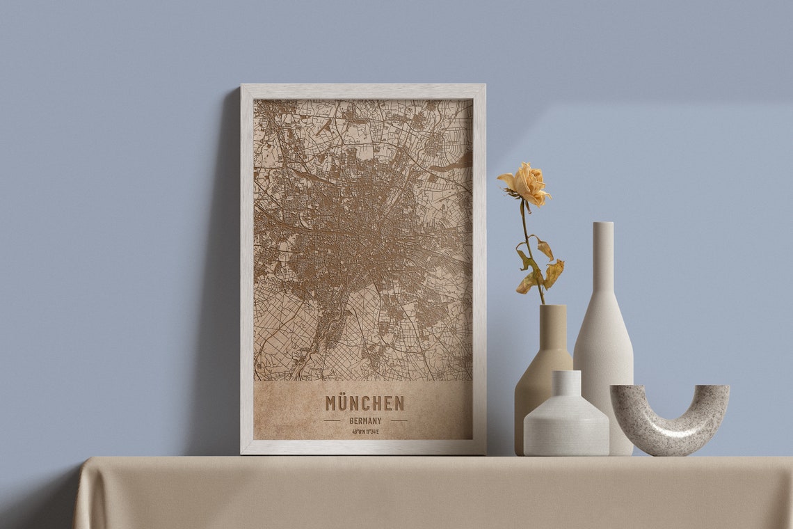 Laser Engraved Wooden Map of Munchen, Germany, Custom Woodcut Art - Etsy
