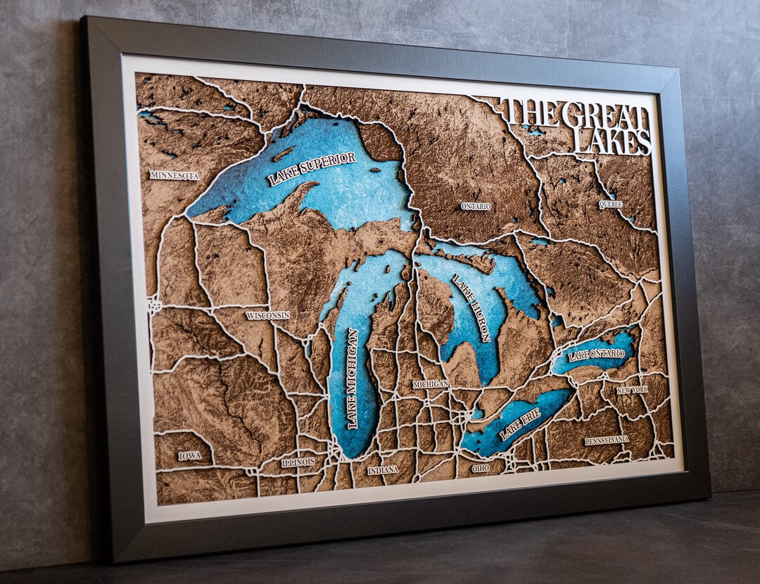 The Great Lakes Laser Wood Decor City Wooden Map Great Lakes Custom Map ...
