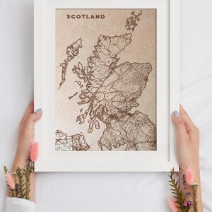 Map of Scotland. Country Map. World Map. Wood Art. Engraved Map. Custom ...