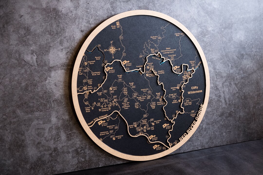 Wood Art,wood City Map, Laser Circular Map, Red River Gorge Map With ...
