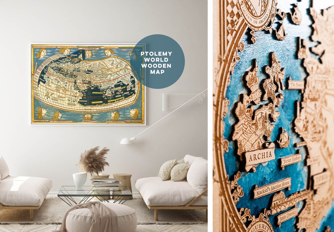 Ptolemy World Map. Old Map Claudio Ptolomeo Wooden Map. Laser - Etsy
