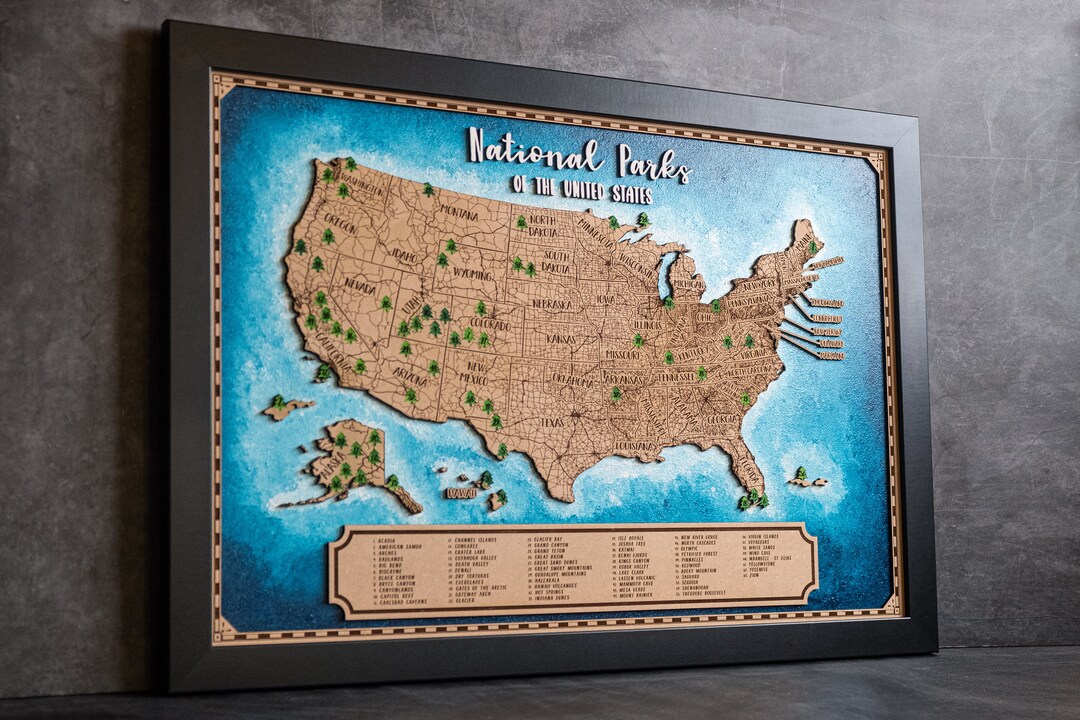 National Parks Wood Map, USA Parks, Push Pin Map, Wood Map, Gift for ...
