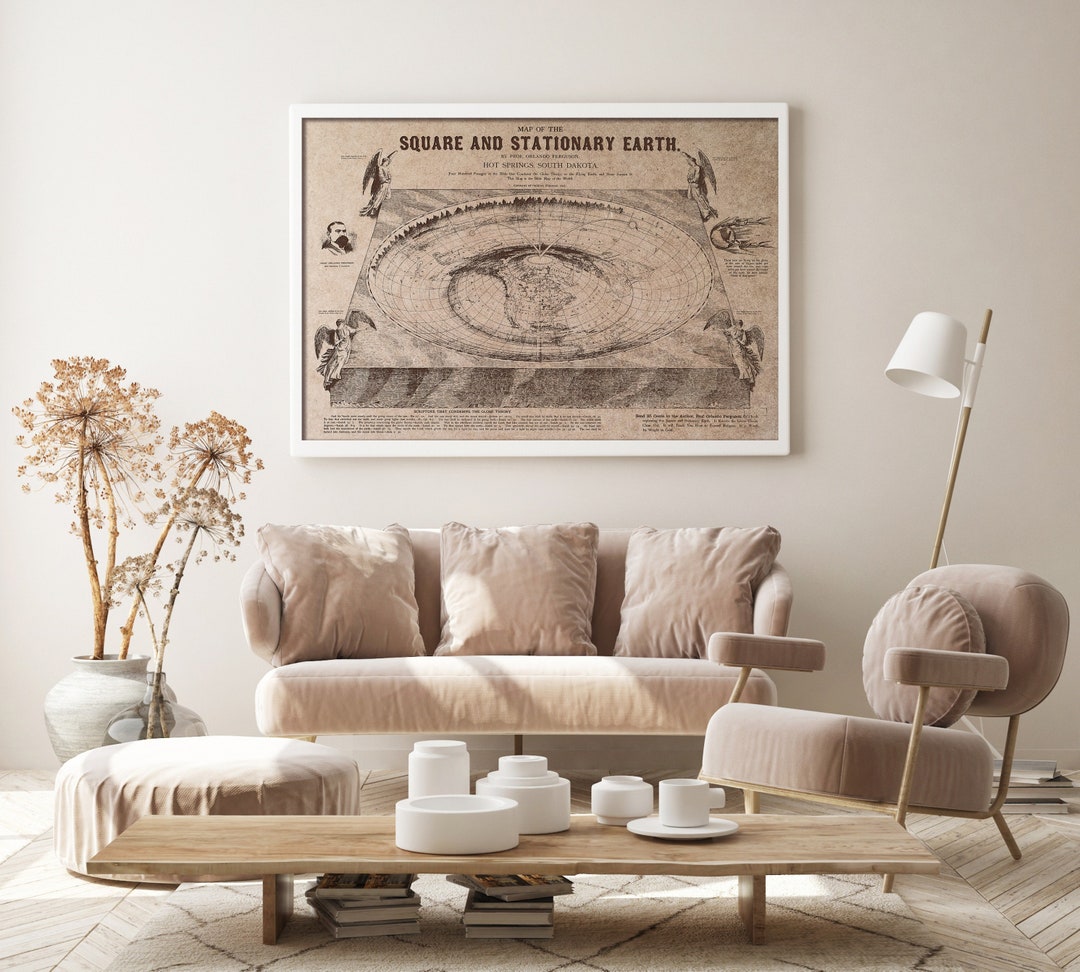 World Map of Square Stationary Flat Earth 1893 Antique Map Wood Art ...