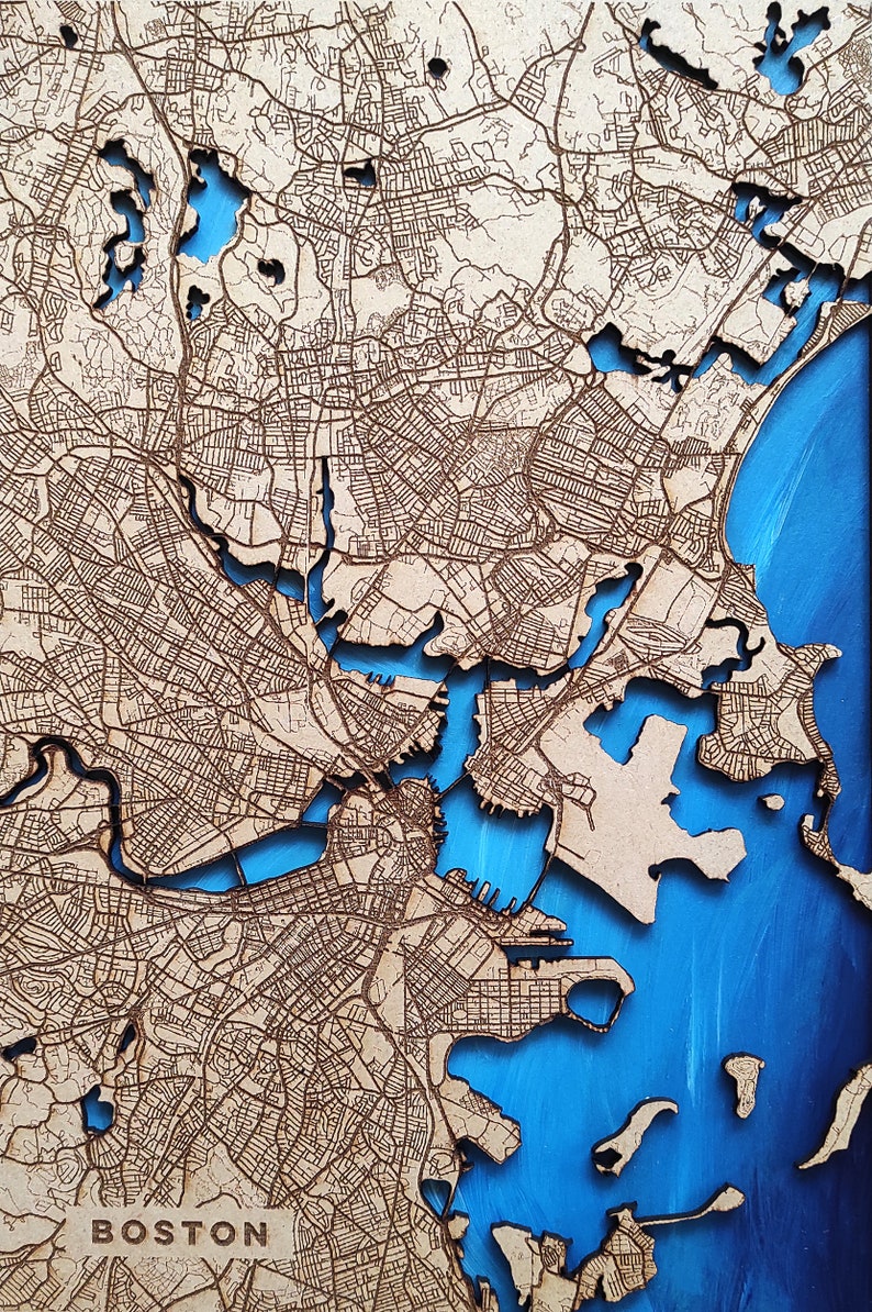 Boston Map. Woodcut Map. Woodcut City. Map of Boston. Wood | Etsy