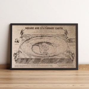 World Map of Square Stationary Flat Earth 1893 Antique Map Wood Art ...