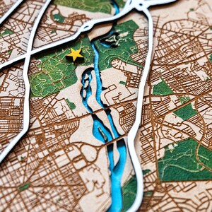 3D Multilayer City Map 3D City Wood Map 5th Anniversary Gift Wooden Map ...