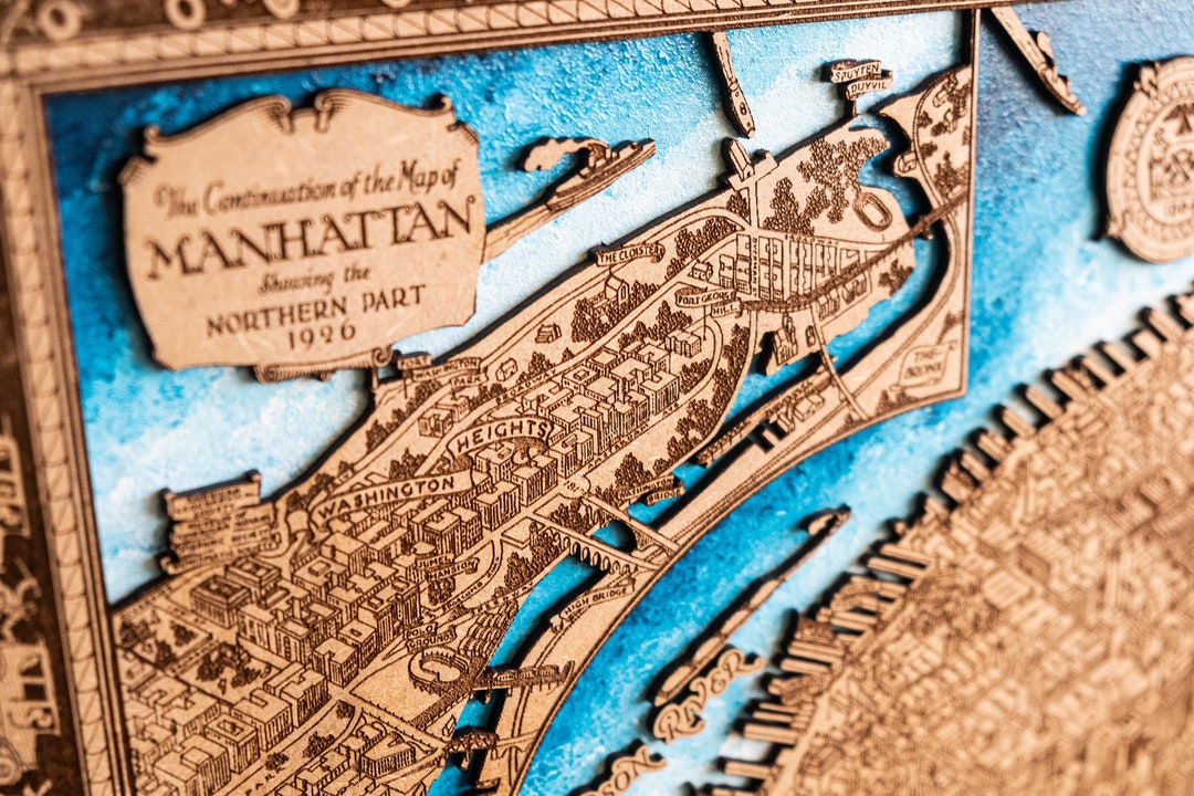 Manhattan Map Wood, Street Map of Manhattan - Archival New York Map ...