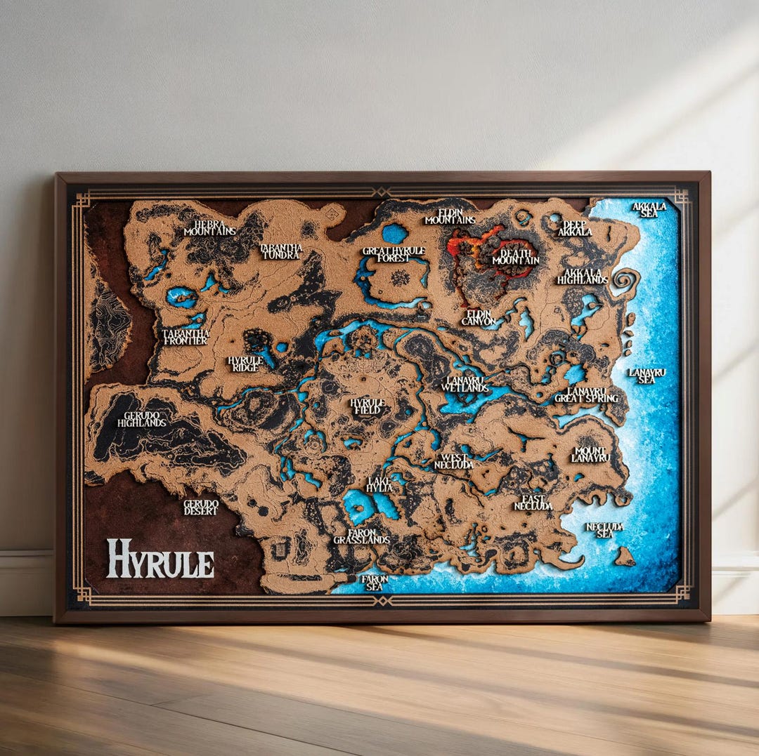 Zelda Hyrule Map, Black Wood Gift for Him, Zelda Map, Hyrule, Map ...