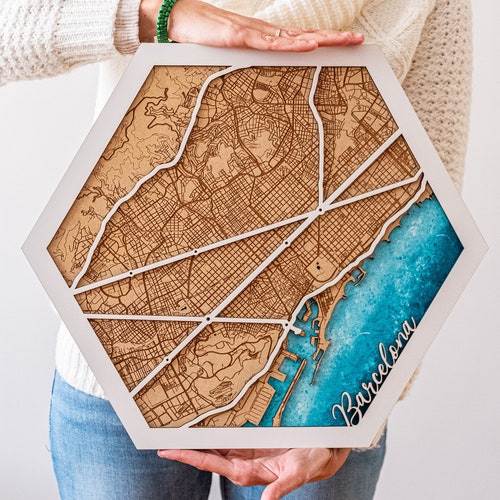 Wood Art Wood City Map Laser Hexagonal Map Wood World Map | Etsy