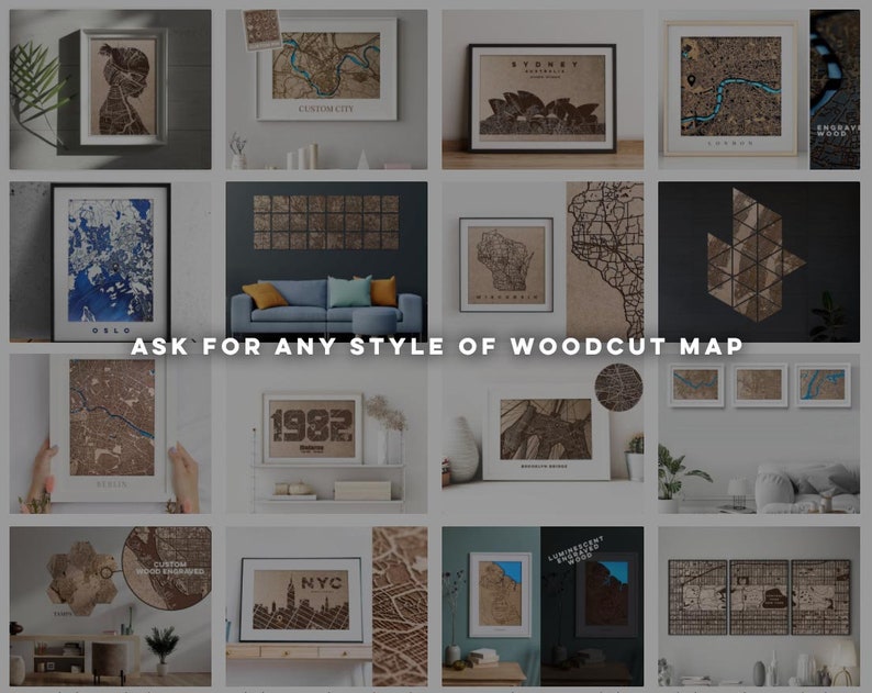 Laser Wood Decor City Wooden Map Laser Engraved Custom Map Art - Etsy
