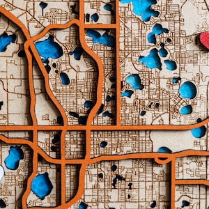 Wood Art, Wood City Map, Engraved Map, Wood World Map With River, Laser ...