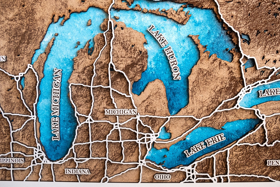 The Great Lakes Map, Great Lakes Canvas, Great Lakes Poster, Great ...