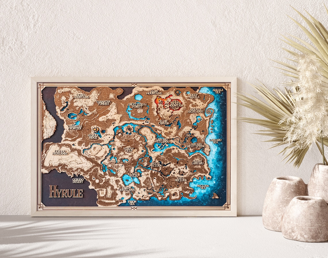 Zelda wood map gift for him zelda map hyrule custom - Etsy