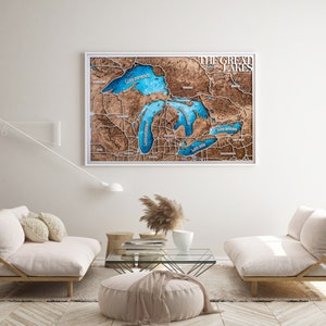 The Great Lakes Map, Great Lakes Canvas, Great Lakes Poster, Great ...