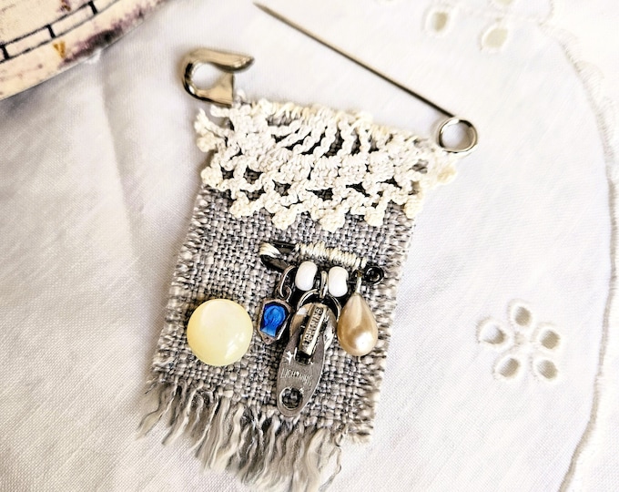 Granny Chic Fabric Brooch, Victorian Look Talisman, Textile Lapel Pin ...