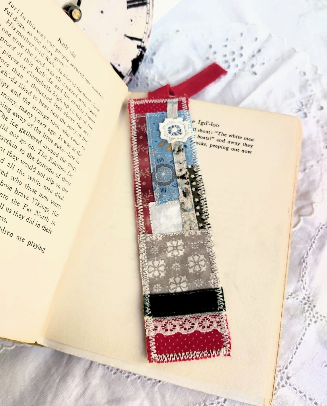 Textile Art Bookmark, Stitched Fabric Book Accessory, Avid Reader Gift ...