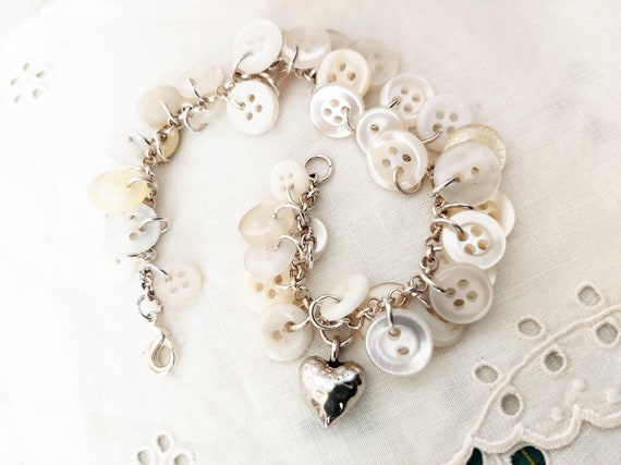 Repurposed Button Charm Bracelet Featuring a Puffed Hammered - Etsy