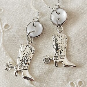 Cowboy Boot Earrings With Pearlescent Buttons, Rodeo Bling, Calgary ...