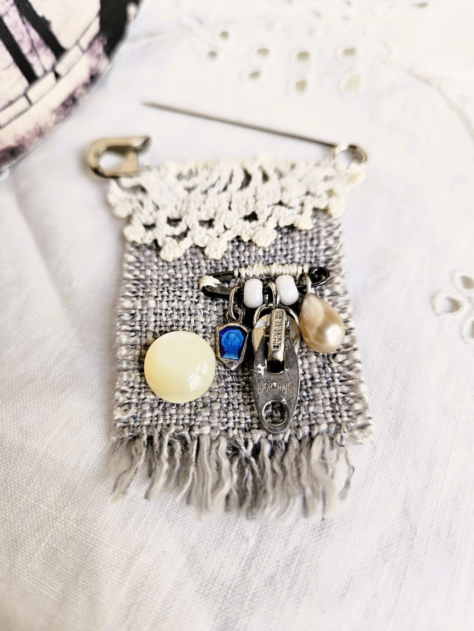 Granny Chic Fabric Brooch, Victorian Look Talisman, Textile Lapel Pin ...