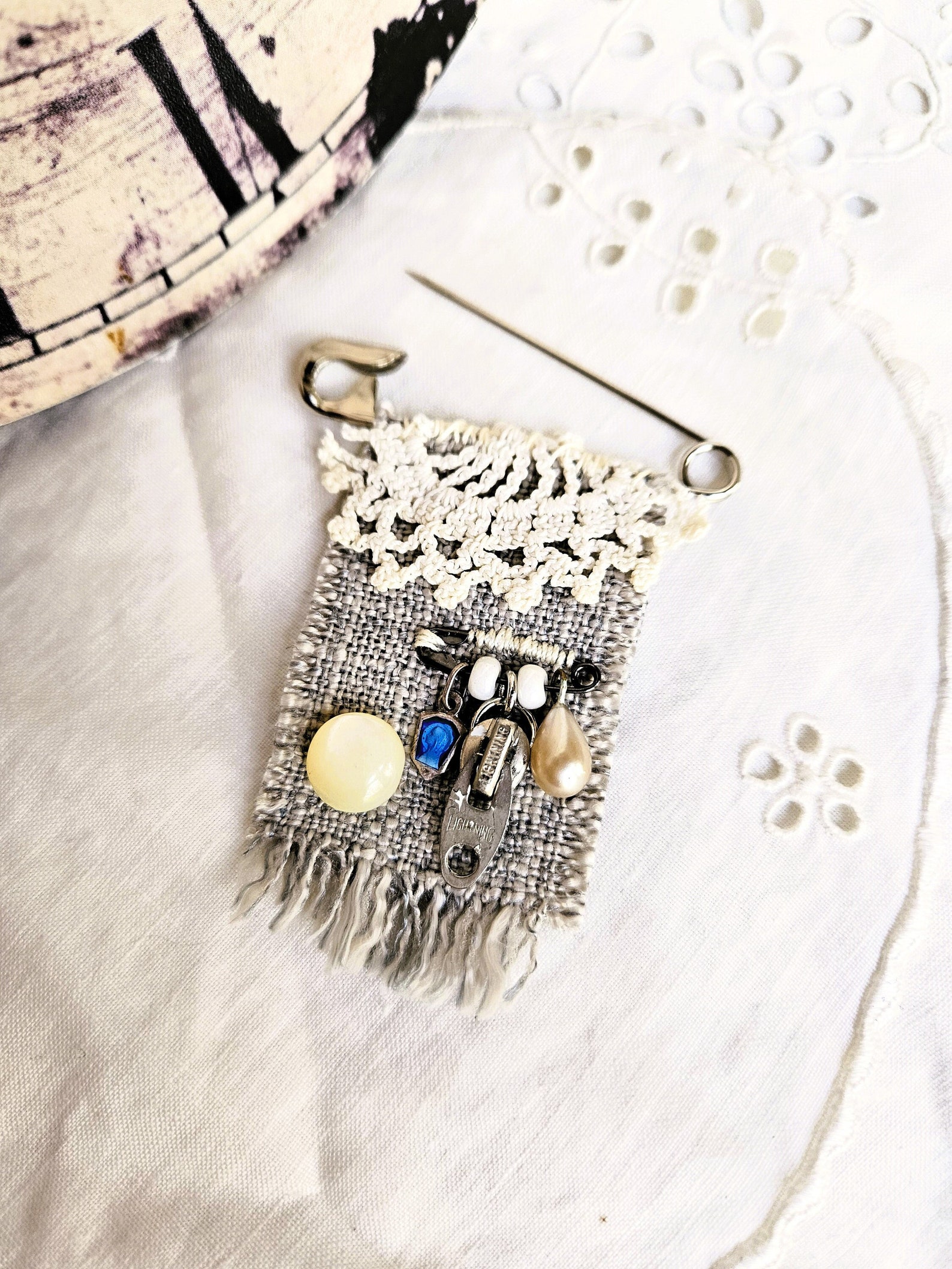 Granny Chic Fabric Brooch, Victorian Look Talisman, Textile Lapel Pin ...