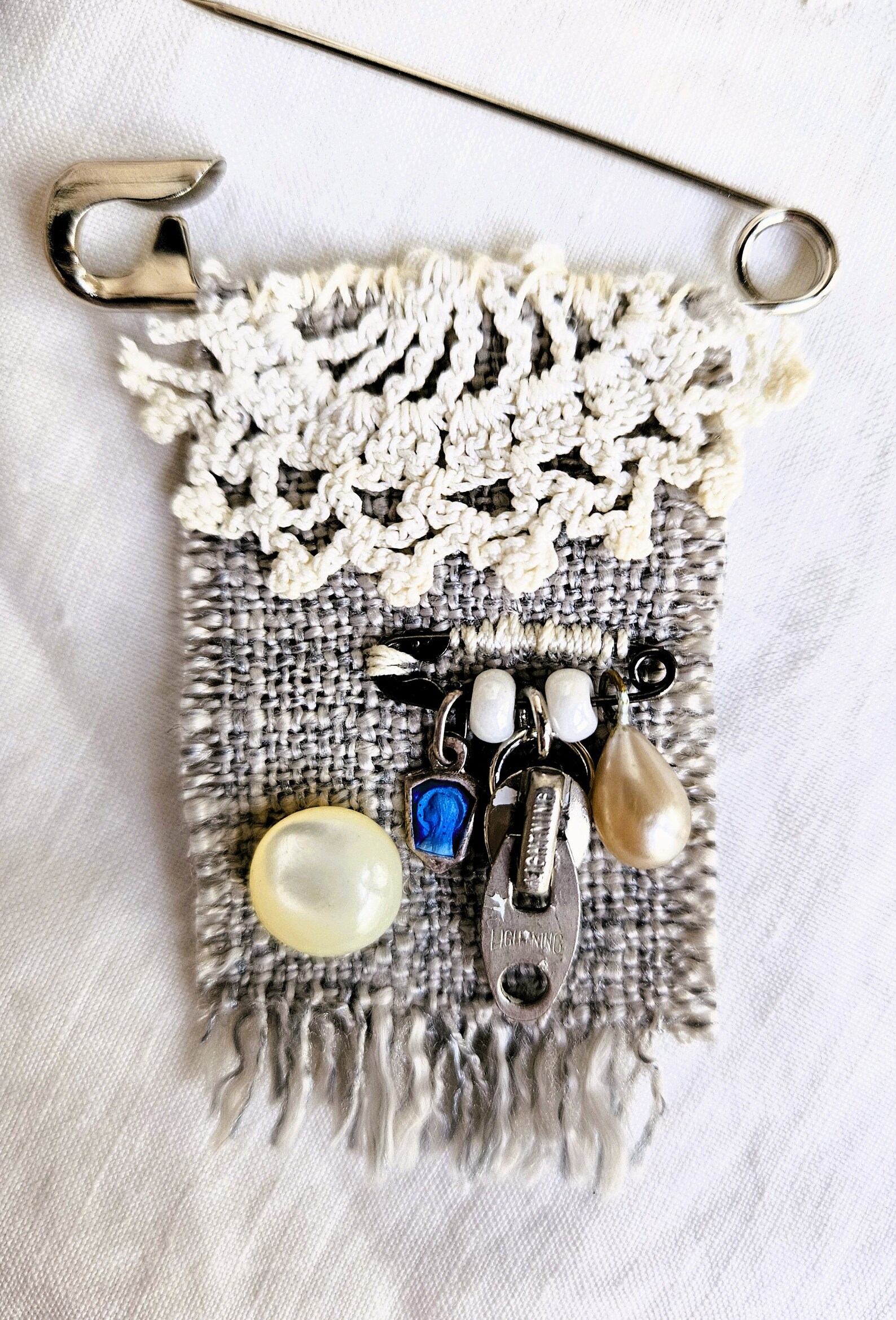 Granny Chic Fabric Brooch, Victorian Look Talisman, Textile Lapel Pin ...